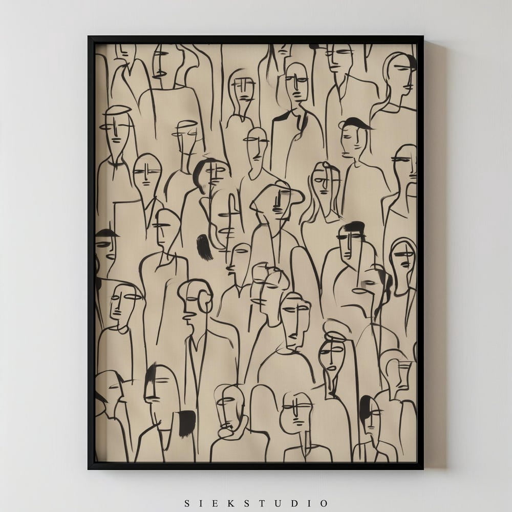 Vesco Abstract Crowd Figurative Black Drawing Minimalist Poster, 24x36 ...