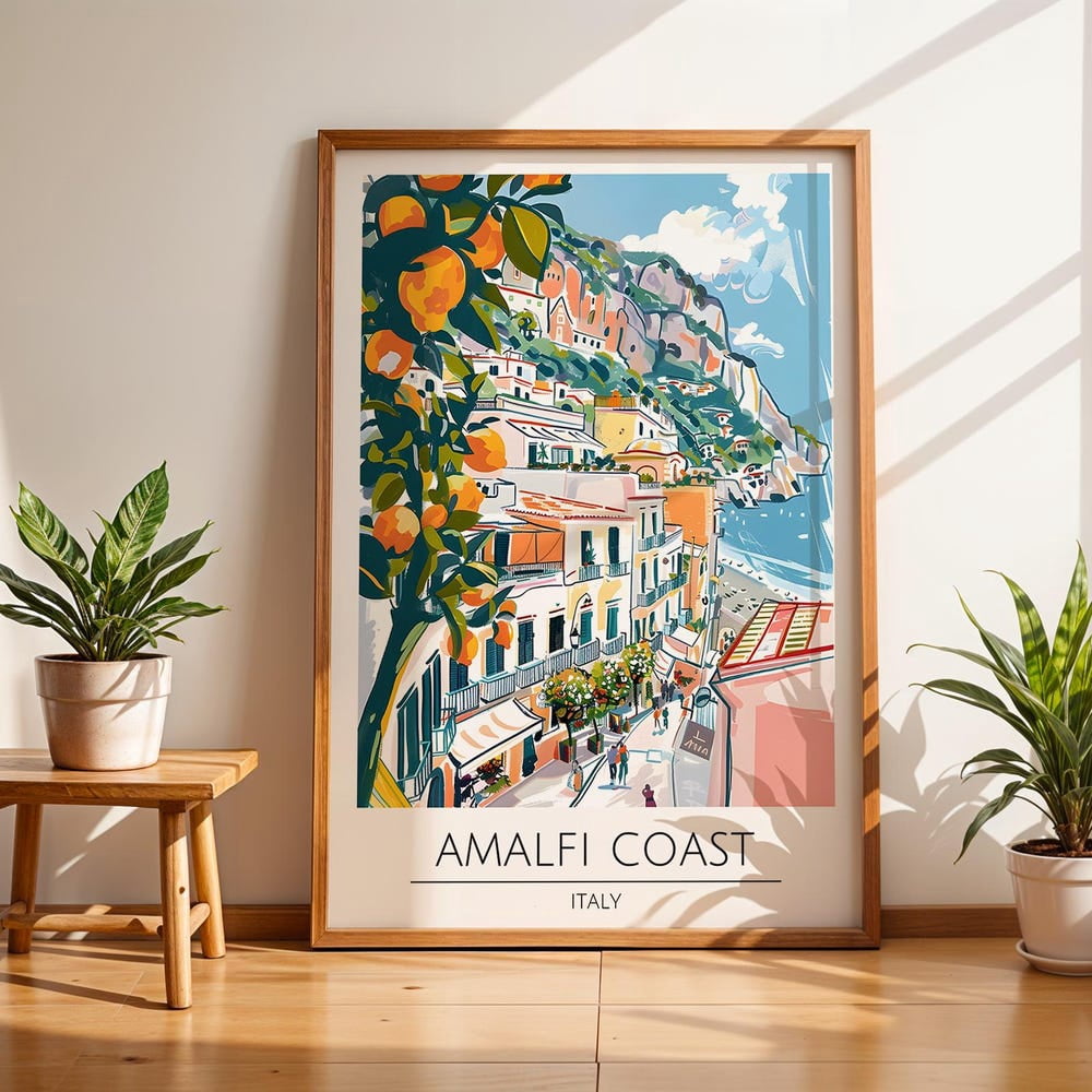 Vesco Amalfi Coast Print Italy Seaside, Colourful Cliffside Art Art ...