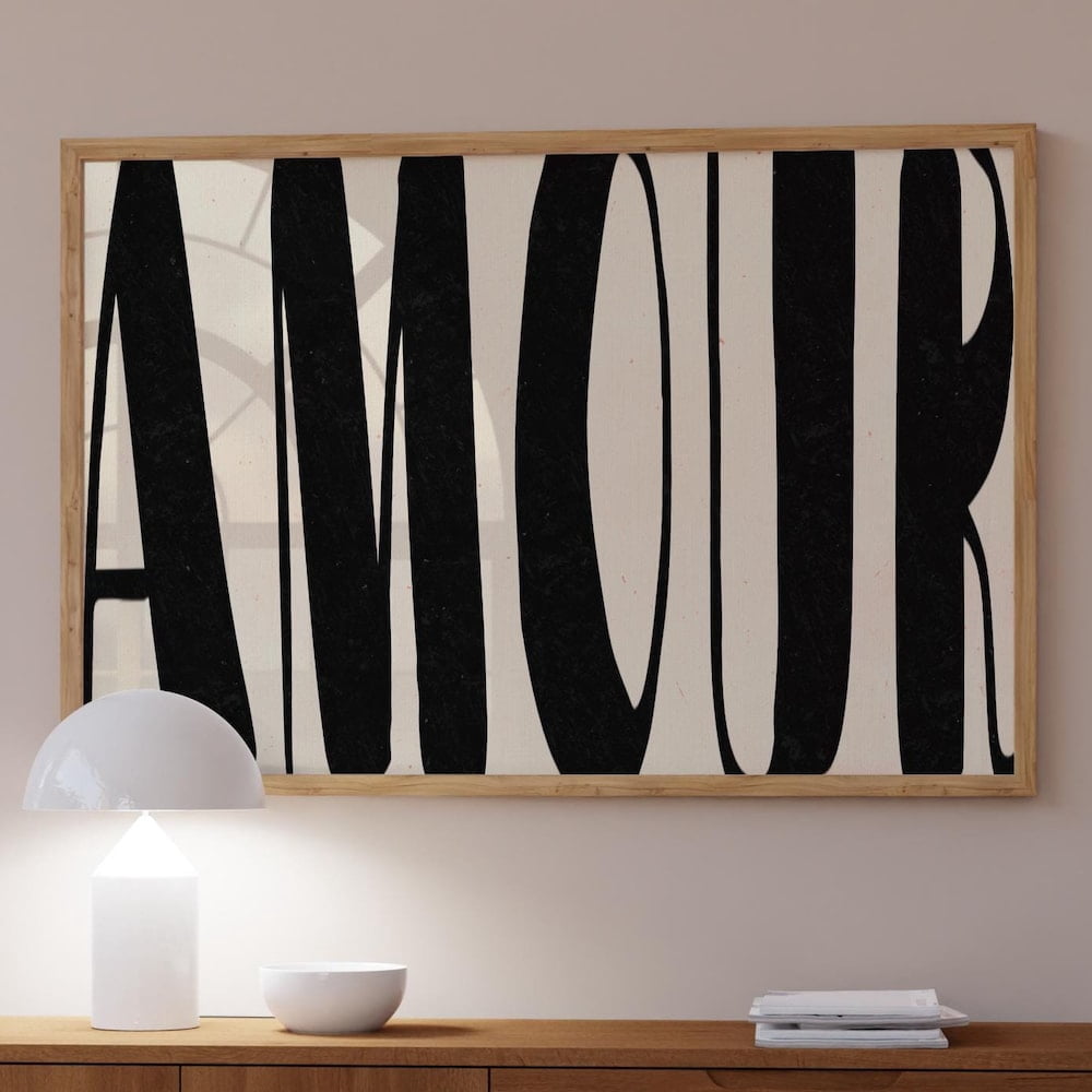 Vesco Amour Typography Black and White Retro Poster, 24x36 UNFFRAMED ...