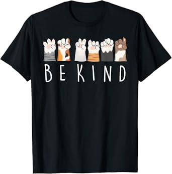 Vesco Be Kind ASL Sign Language Kindness Cat Paws Finger Signs T-Shirt ...