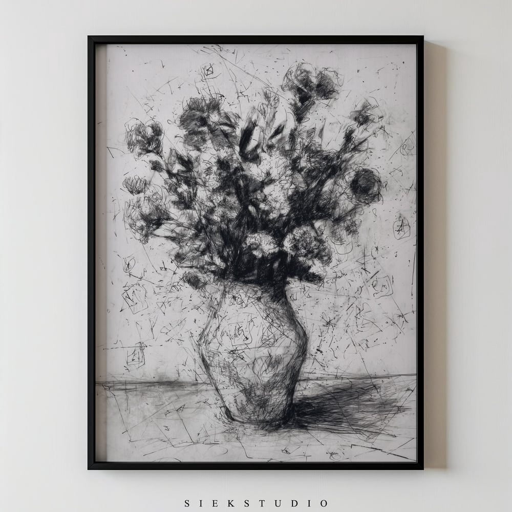 Vesco Black and White Botanical Floral Minimalistic Poster, 12x18 ...