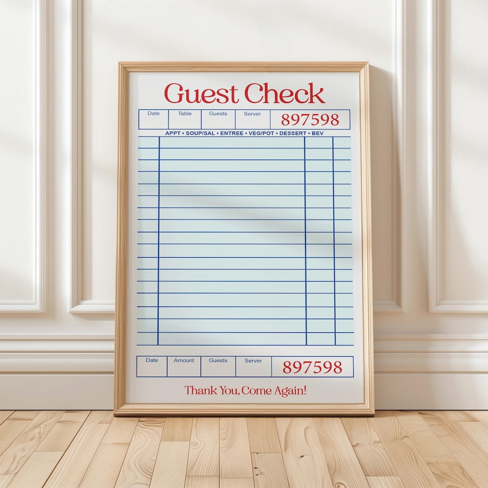 Vesco Blank Guest Check Trendy Guest Check Poster, 24x36 UNFFRAMED ...