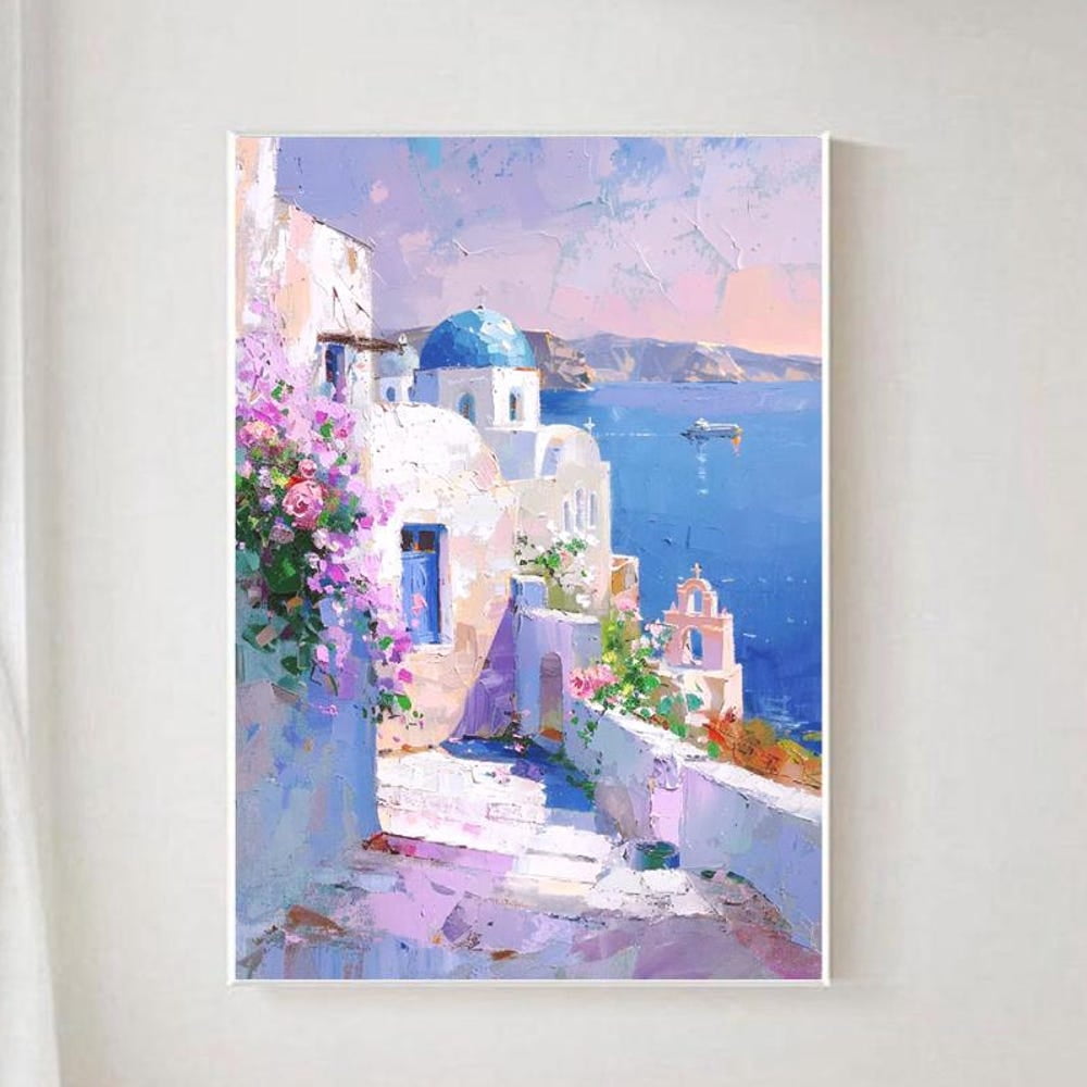 Vesco Blue and White Santorini Mediterranean Style Poster, 8x12 ...