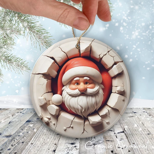 Vesco Bustin Out Santa Claus Double Sided Ceramic Christmas Ornament ...