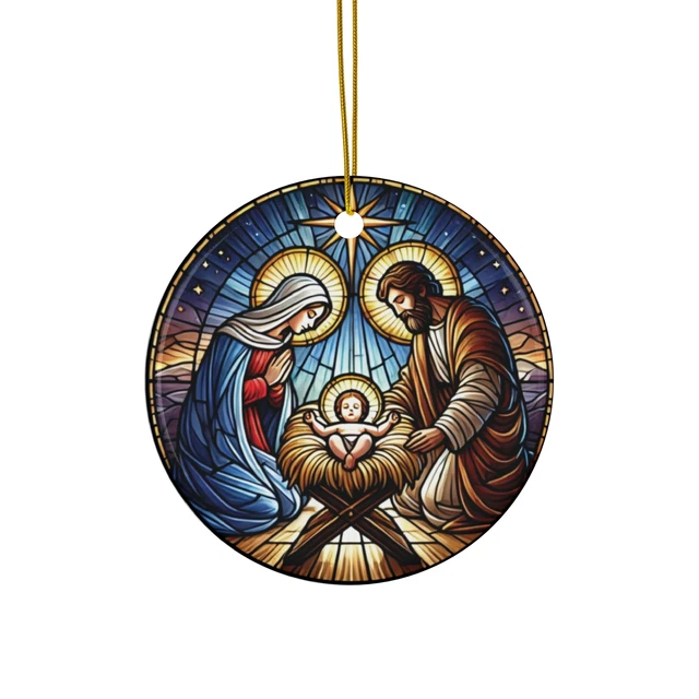Vesco Ceramic Christmas Ornament - Nativity Scene Stained Glass Style ...