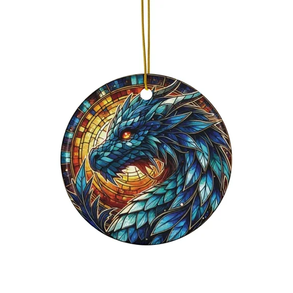 Vesco Ceramic Print Blue Dragon Ornament with Stained Glass Fire ...