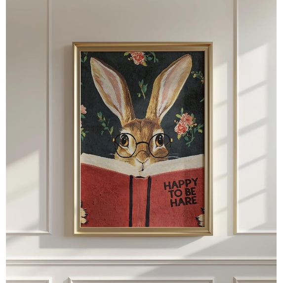 Vesco Cheerful Hare Reading Poster, 8x12 UNFFRAMED - Walmart.com