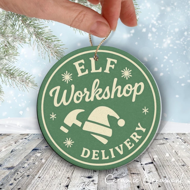 Vesco Christmas Stamps Elf Workshop Delivery Ceramic Christmas Ornament ...