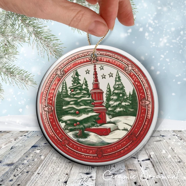Vesco Christmas Stamps Old World Tree Winter Scene Ceramic Christmas ...