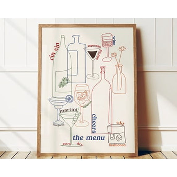 Vesco Cocktail Menu Dinner Party Art Print, Hand Drawn Retro Prin, 8x12 ...
