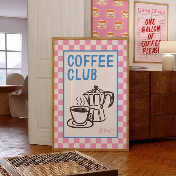 Vesco Coffee Club Print, Pink Blue Trendy Kitchen Decor, Retro Bar ...