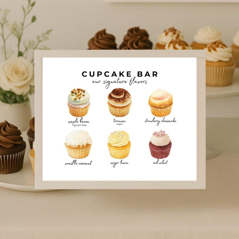Vesco Cupcake Bar Sign for Wedding Birthday Poster, 12x18 UNFFRAMED ...