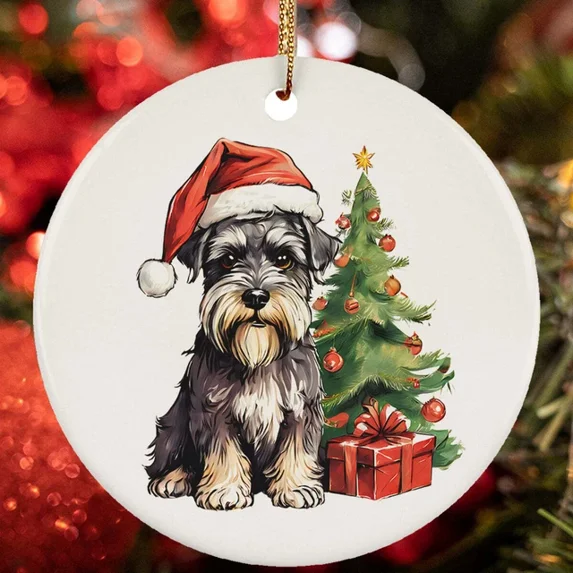 Vesco Cute Miniature Schnauzer Dog Santa Hat Art Christmas Ornament ...