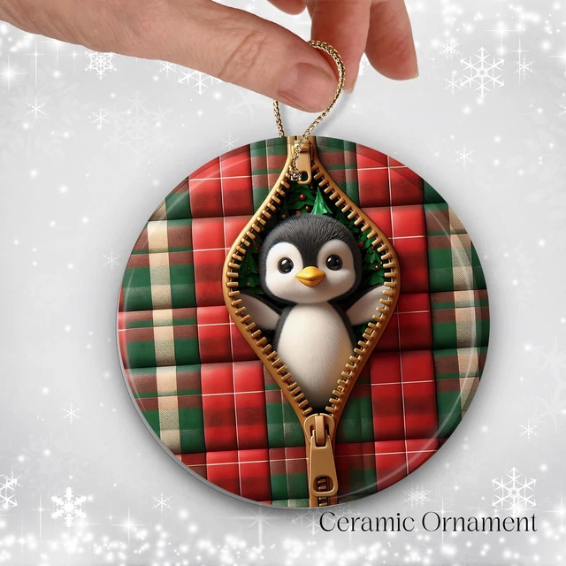 Vesco Cute Penquin Busting Out Zipper Ceramic Christmas Ornament, 2PCS ...