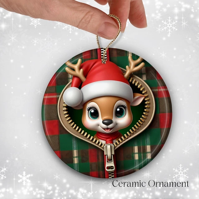 Vesco Cute Reindeer Busting Out Zipper Ceramic Christmas Ornament, 2PCS ...