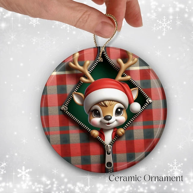 Vesco Cute Reindeer Busting Out Zipper Ceramic Christmas Ornament, 2PCS ...