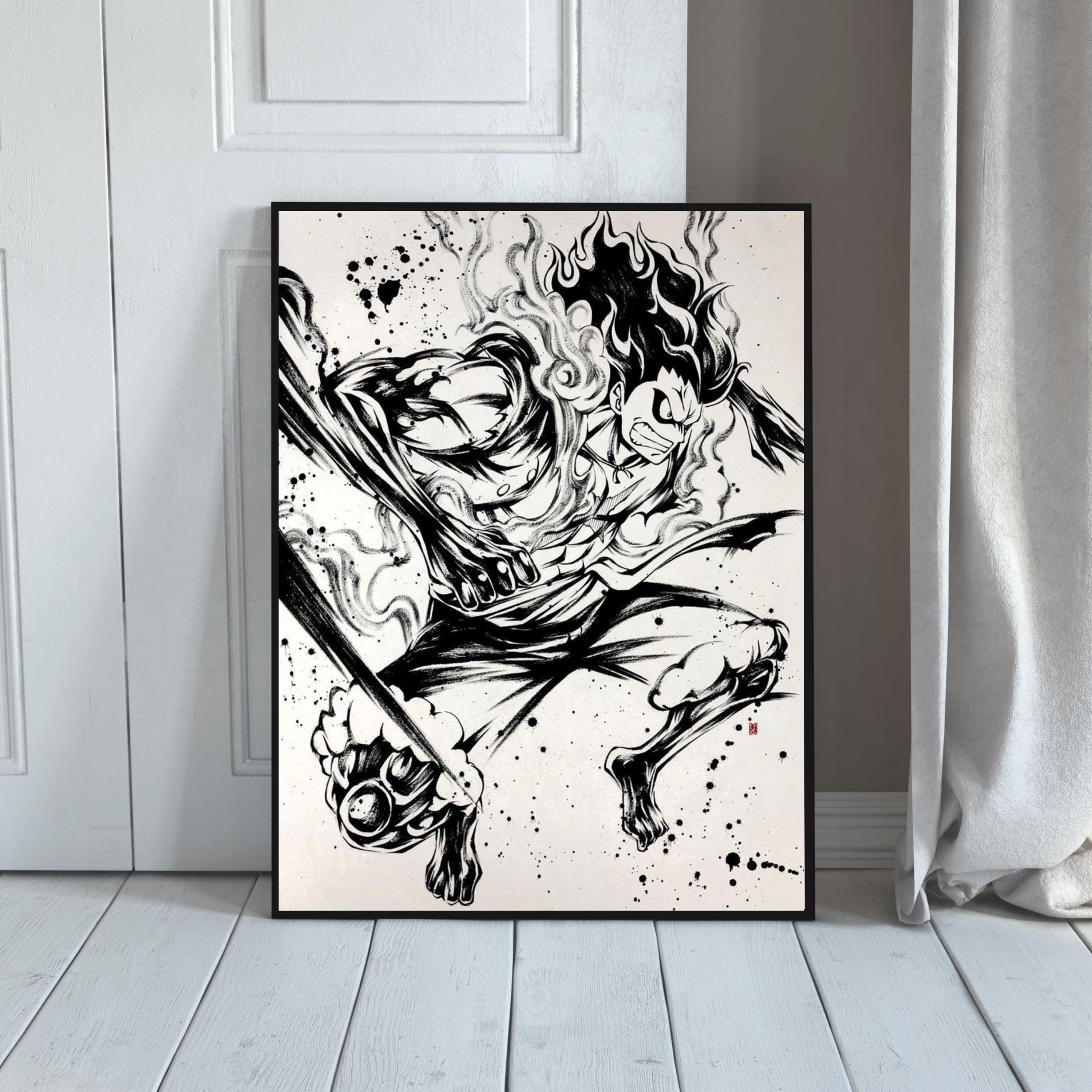 Vesco Gear 4 Luffy Wall Art - One Piece Ink Style Poster - Japanese ...
