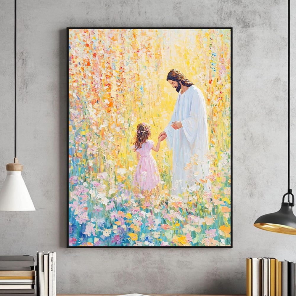 Vesco Girl Walking with Jesus Poster, 24x36 UNFFRAMED - Walmart.com
