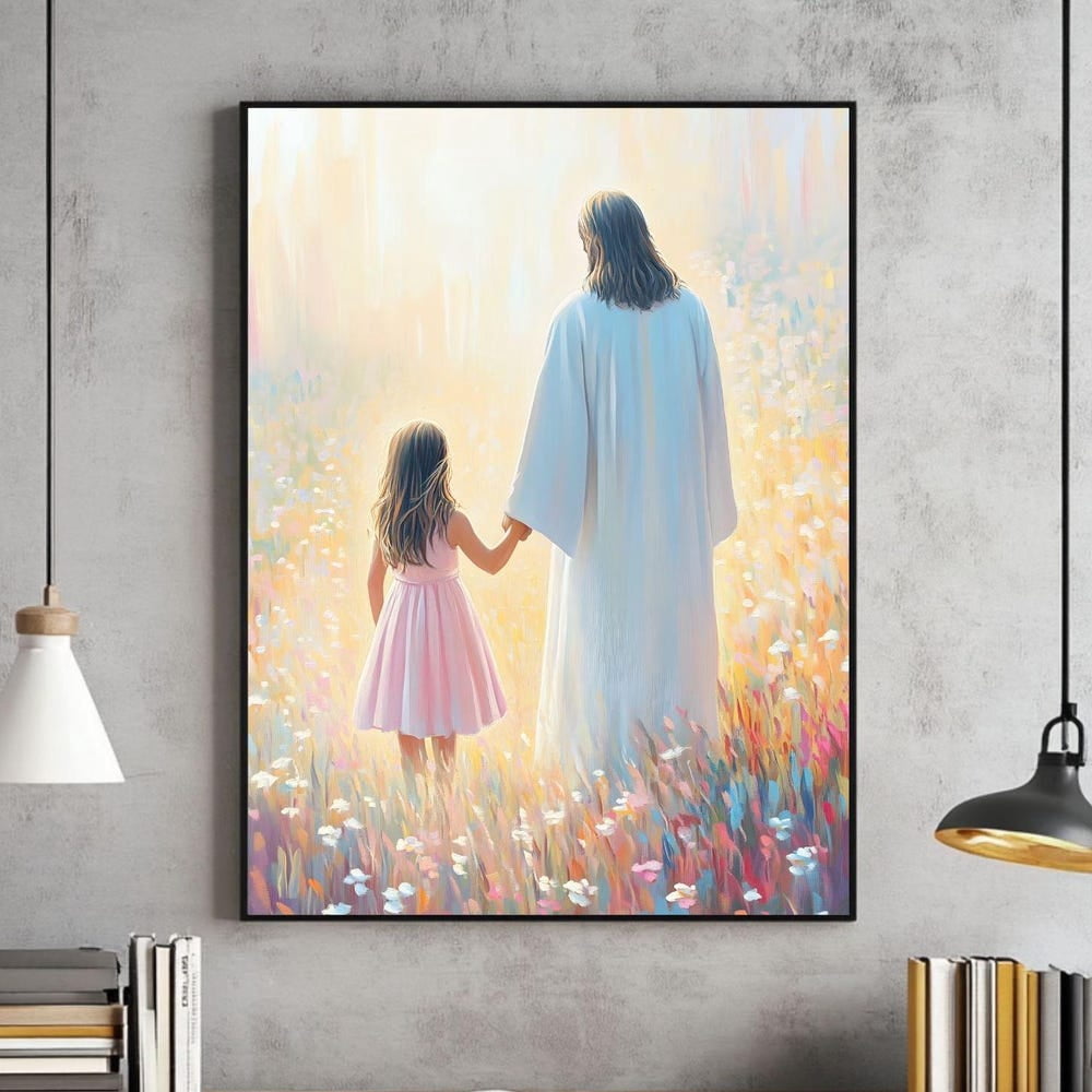 Vesco Girl Walking with Jesus Poster, 8x12 UNFFRAMED - Walmart.com