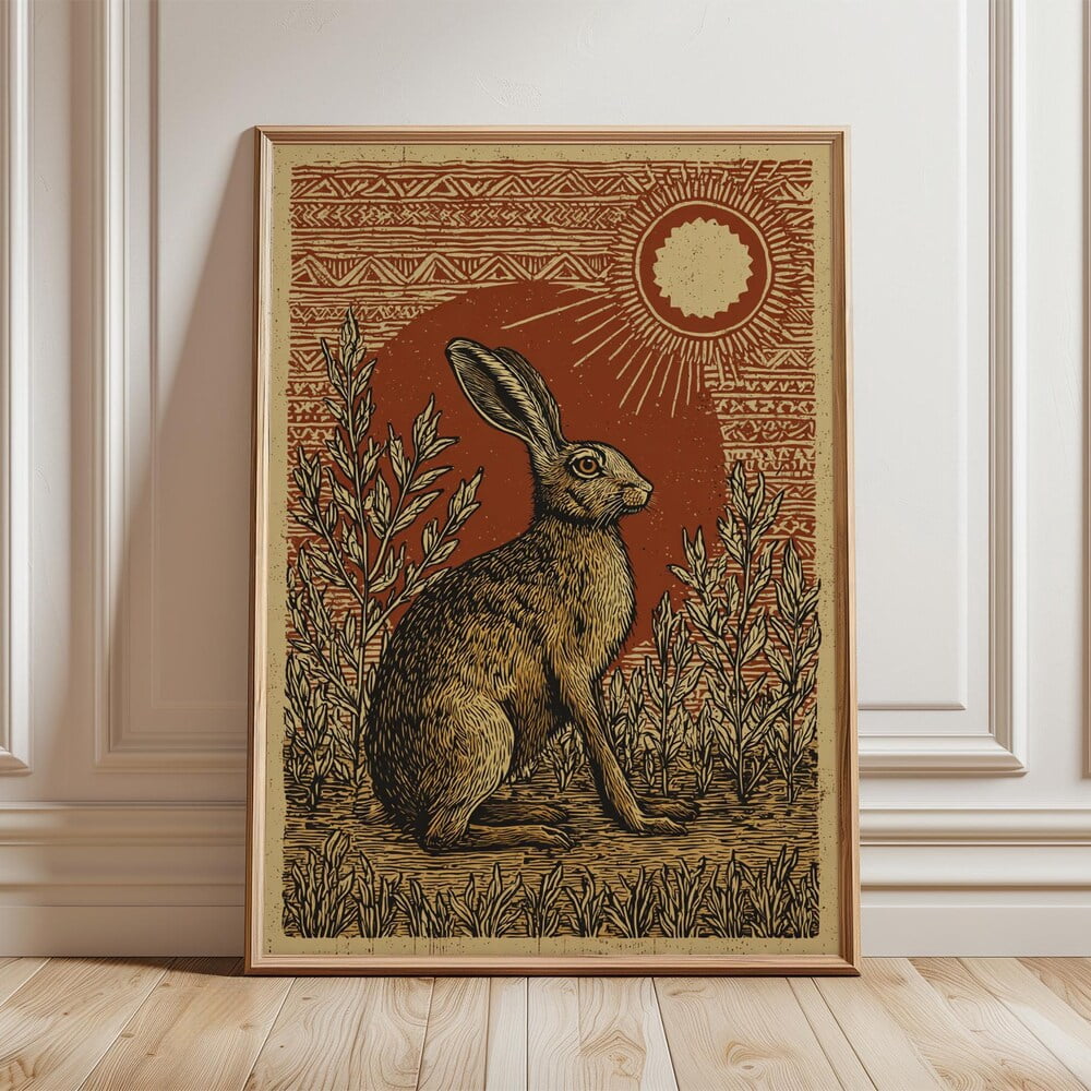 Vesco Hare Woodland Animal in Folk Poster, 16x24 UNFFRAMED - Walmart.com