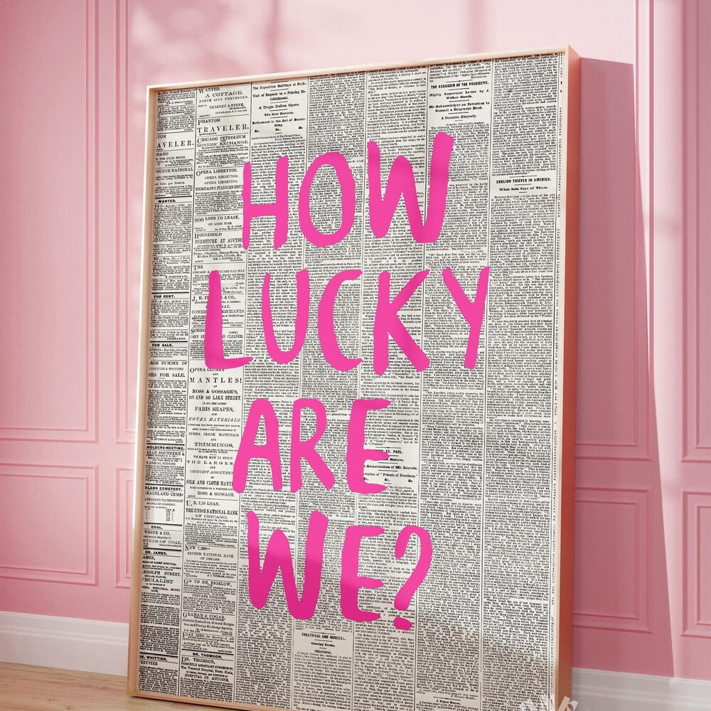 Vesco How Lucky Art Pink Wall Print, Retro Newspaper Poster, Trendy ...