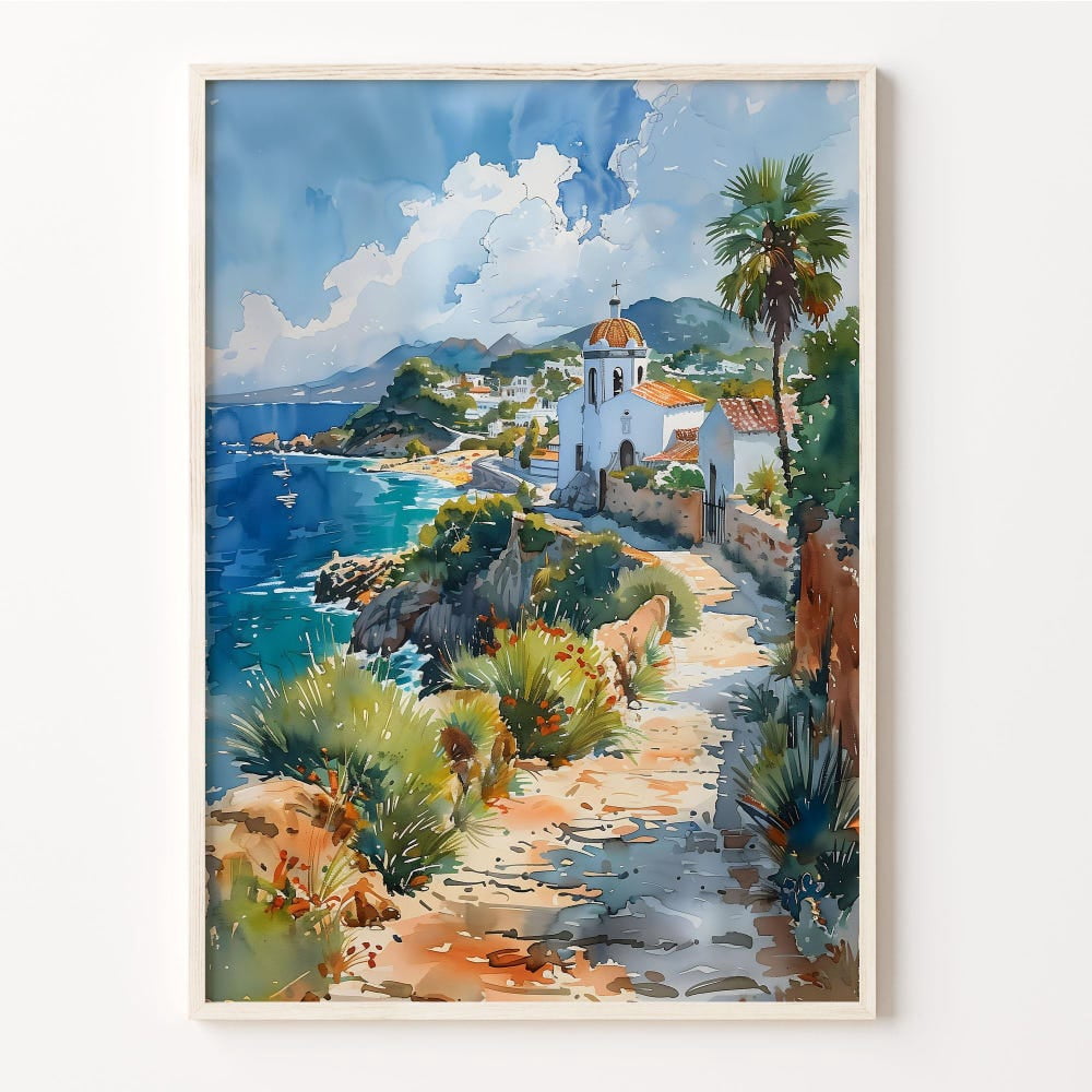 Vesco Ibiza Coastline Vintage Travel Poster Art Print, 8x12 UNFFRAMED ...