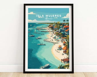 Vesco Isla Mujeres Beach Scene Art Print, Mexico Tropical Wall, P ...