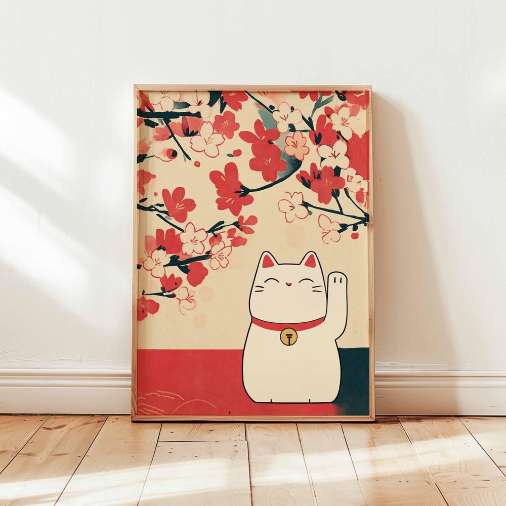 Vesco Japanese Lucky Maneki Neko Cat Japanese Minimalist Poster, 24x36 ...