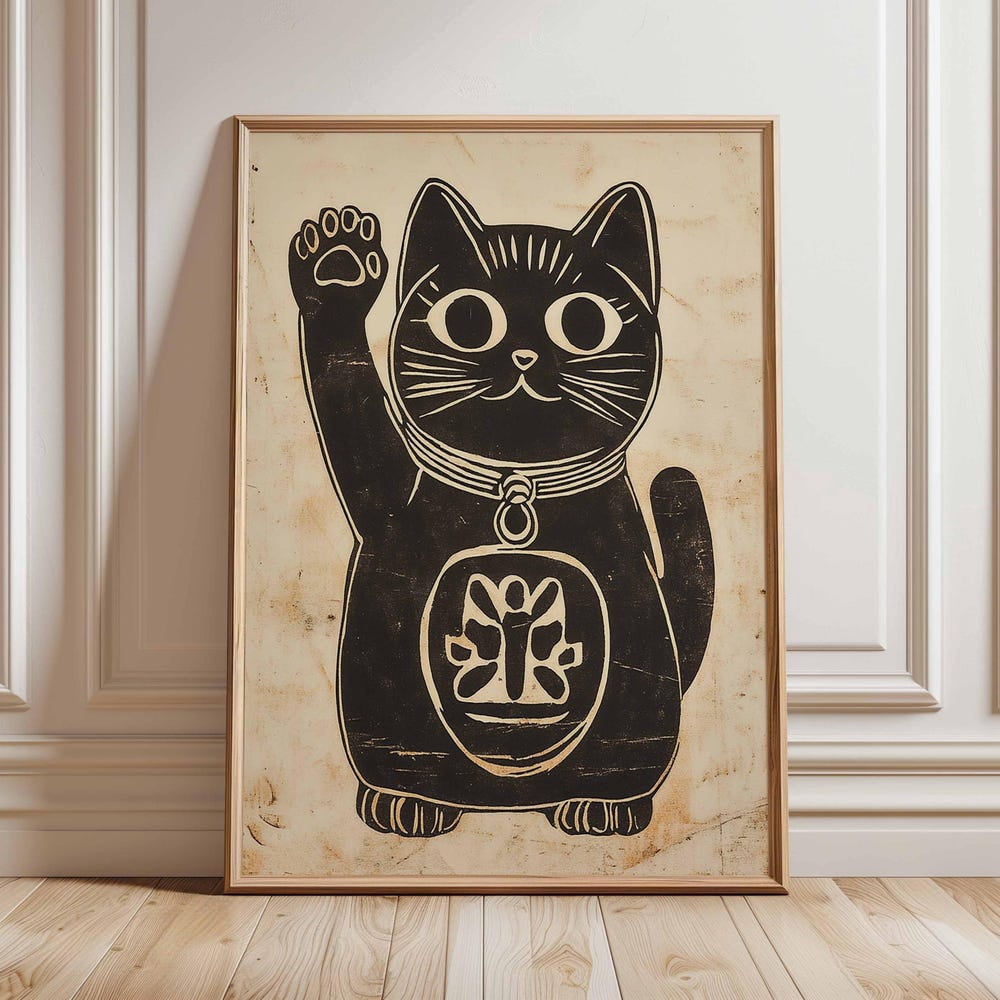 Vesco Japanese Maneki Neko Good Luck Cat Minimalist Scandinavian Poster ...