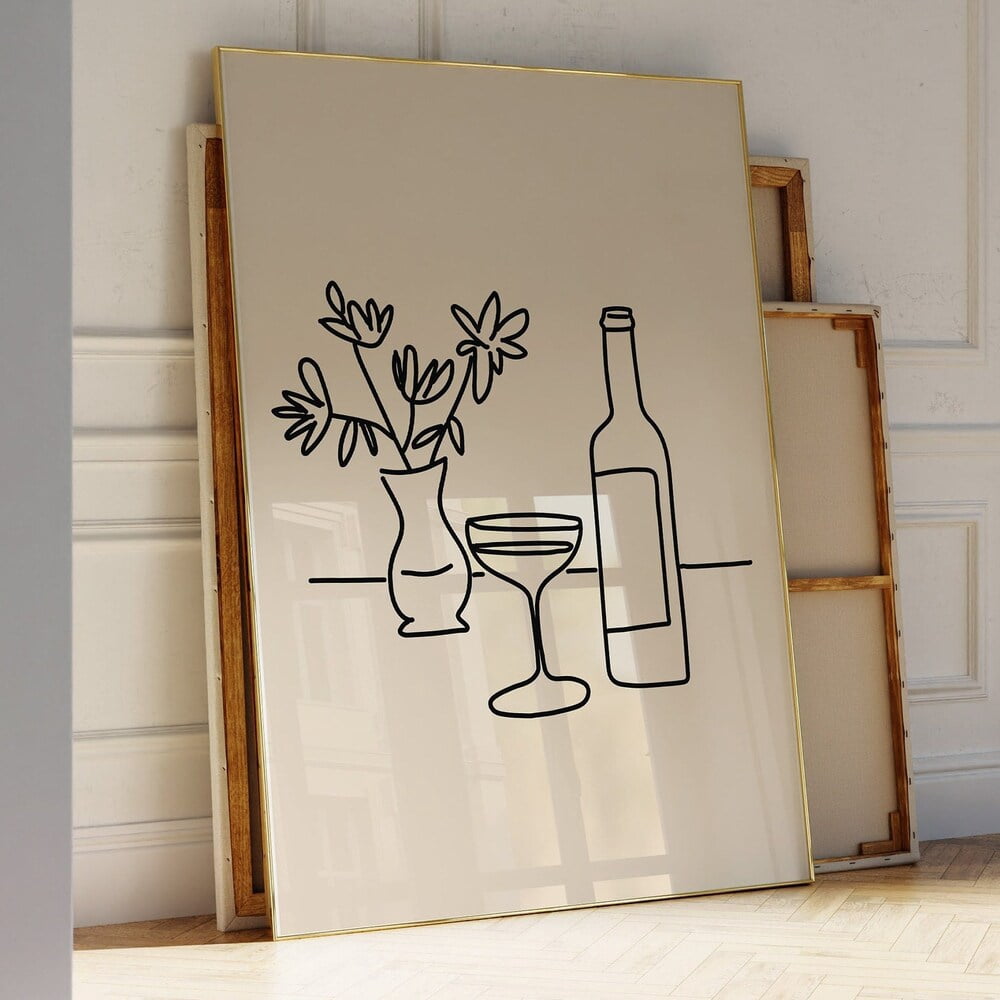 Vesco Kitchen Wine Trendy Minimalistic Art Still Line Art Poster, 12x18 ...