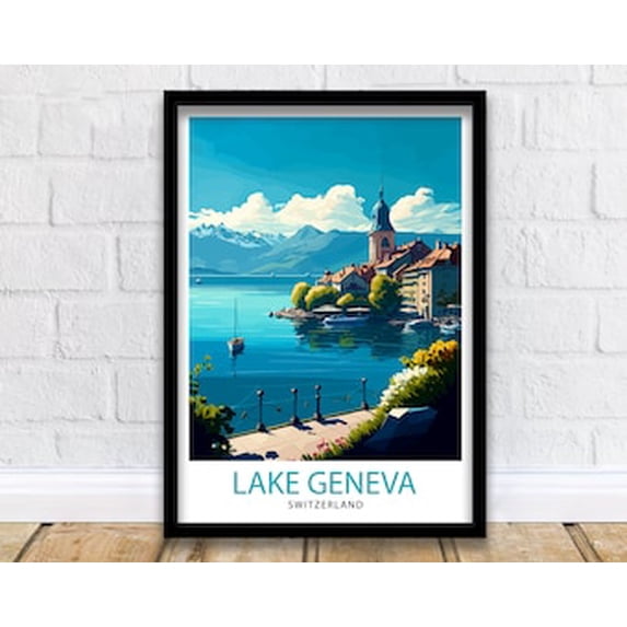 Vesco Lake Geneva Switzerland Travel Print Lake Geneva Wall Art Print ...