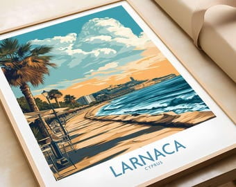 Vesco Larnaca Palm Tree Sunset Art Print, Cyprus Travel Print, Co ...