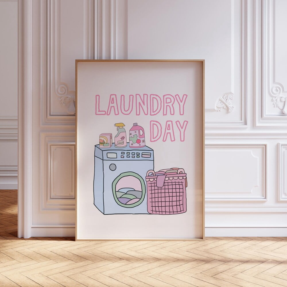 Vesco Laundry Day Print Pink Blue Room Wall Art, Loads Fun Poster ...