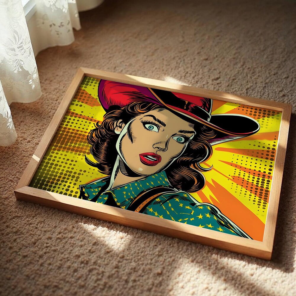Vesco Modern Pop Art Cowgirl Print, Retro Comic Book Style, Colorful ...