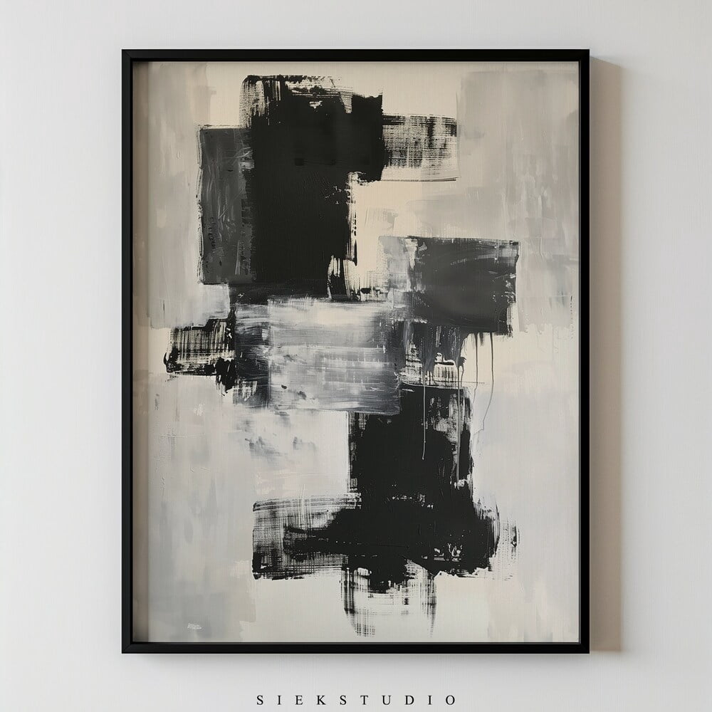 Vesco Monochrome Abstract Expressionism Black Black and White Poster ...