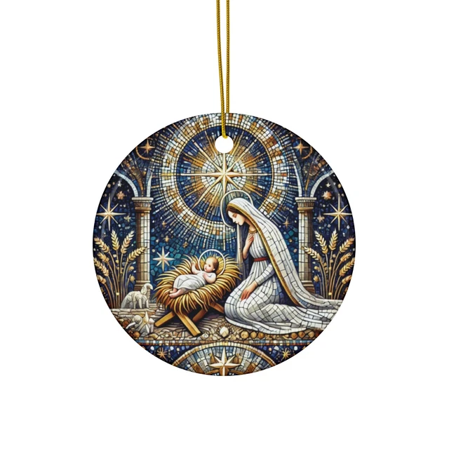 Vesco Mosaic Style Nativity Scene Ornament with Starry Background ...