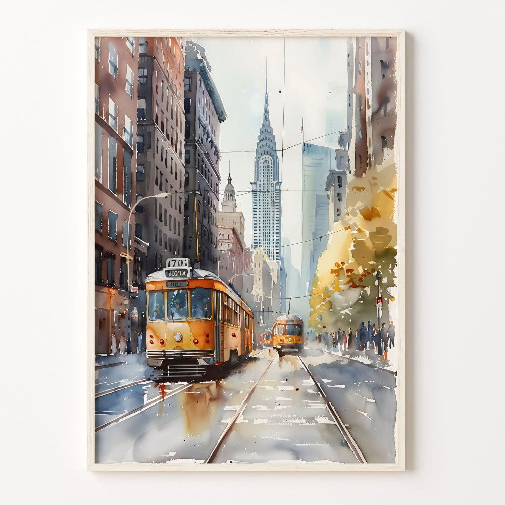 Vesco New York City Print: Vintage Trolley, Cityscape Travel Poster Art ...