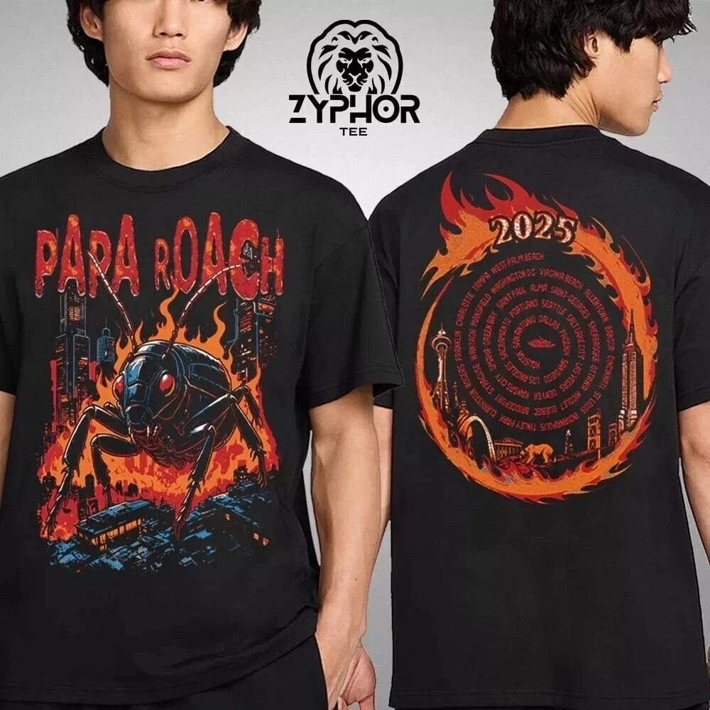 Vesco Papa Roach The Roachzilla 2025 North American Tour T-Shirt ...