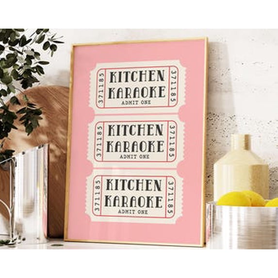 Vesco Pink Kitchen Karaoke Ticket Print, Cute Kitchen Wall Art, K, 8x12 ...