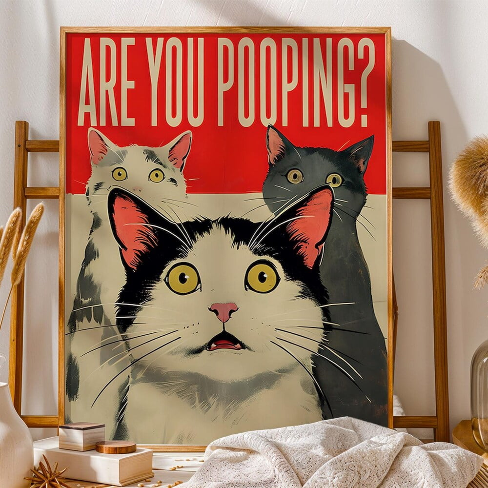 Vesco Positive Emotion Are You Pooping Cat Wall Art Bathroom Poster ...