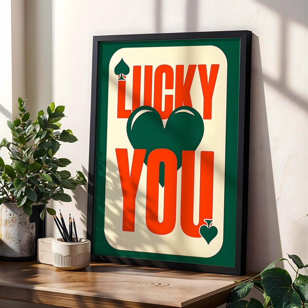 Vesco Positive Emotion Lucky You Retro Playing Card Art Print Bold ...