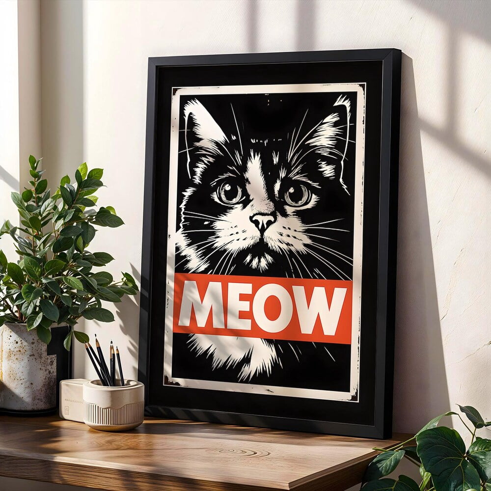 Vesco Positive Emotion Meow Cat Wall Art Vintage Style Feline Poster ...