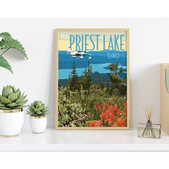 Vesco Priest Lake Idaho Vintage Style Travel Art Print, Priest La, 8x12 ...