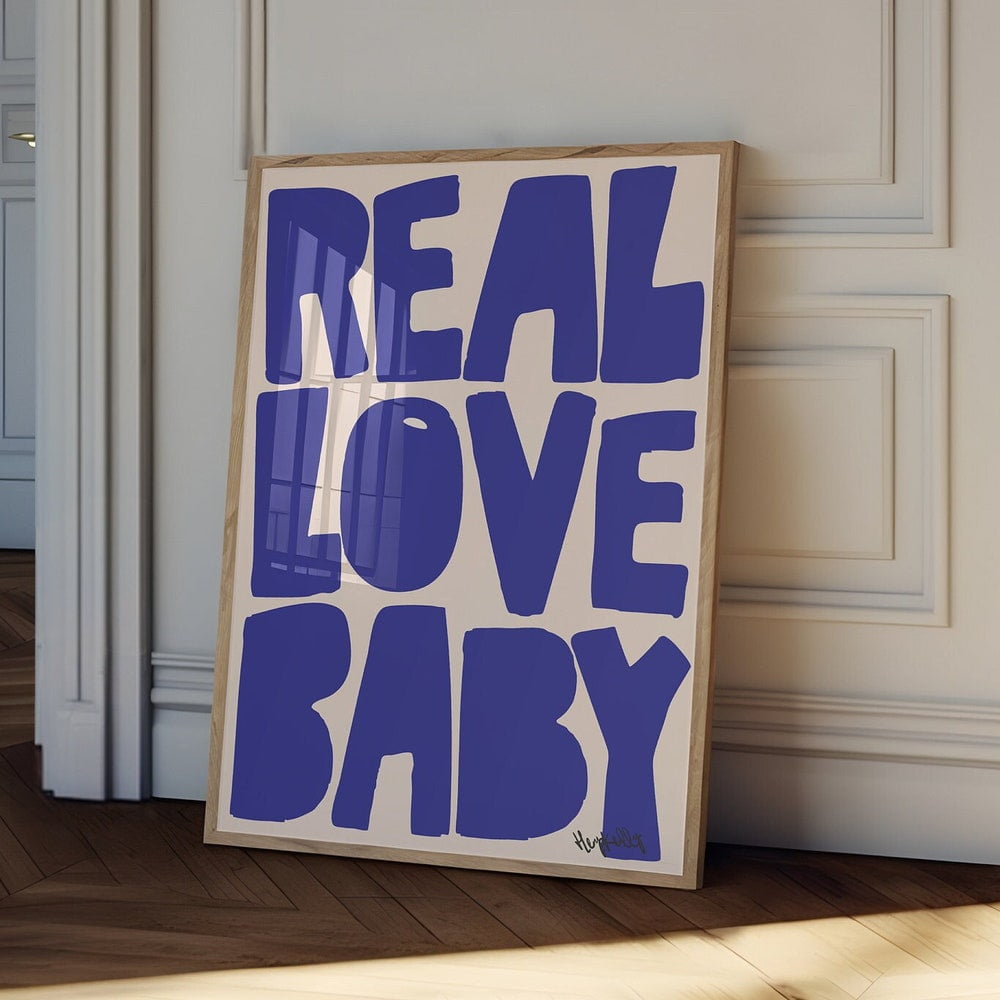 Vesco Real Love Baby Blue Retro Typography Poster, 24x36 UNFFRAMED ...