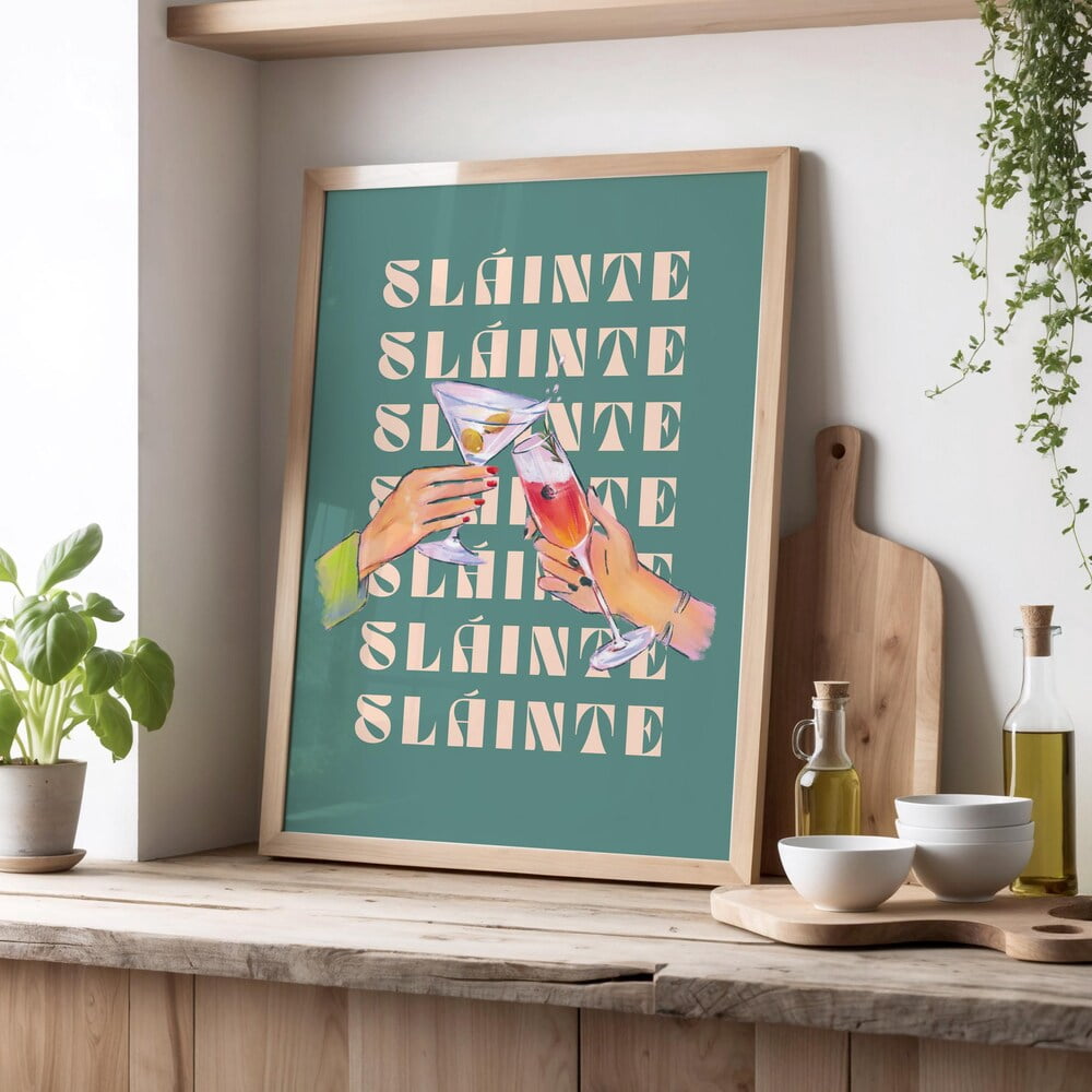 Vesco Sage Green Sláinte Art Irish Cheers Print Happy Hour Wall Bar ...