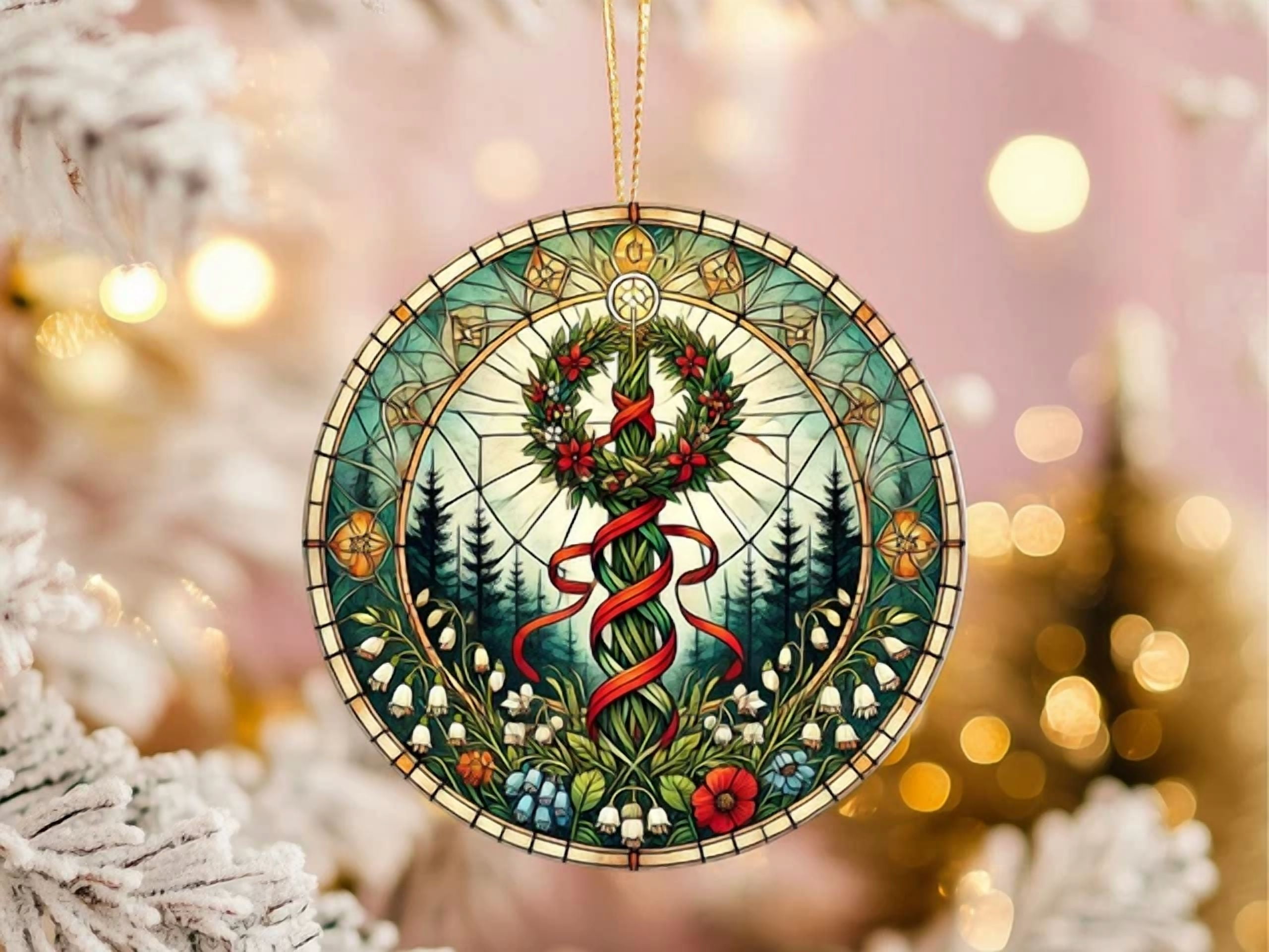 Vesco Stained Glass Style Maypole Pagan Yule Celtic Beltane Wheel of ...