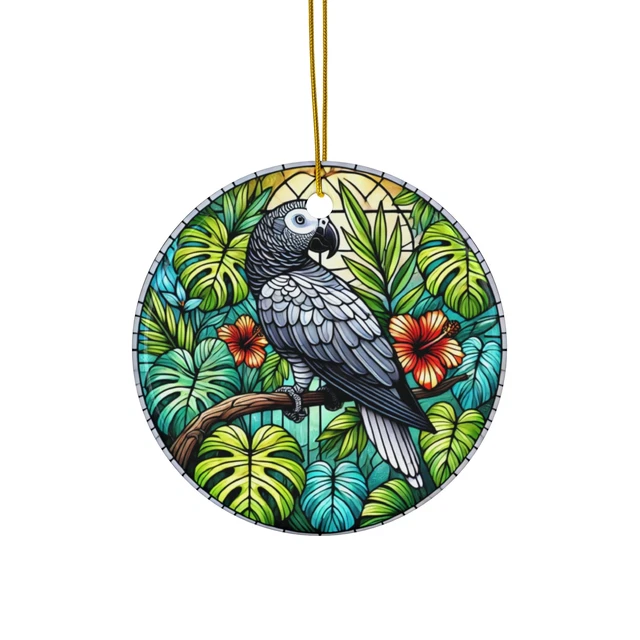 Vesco Stained Glass Style Parrot Lush Jungle with Vibrant Flowers ...