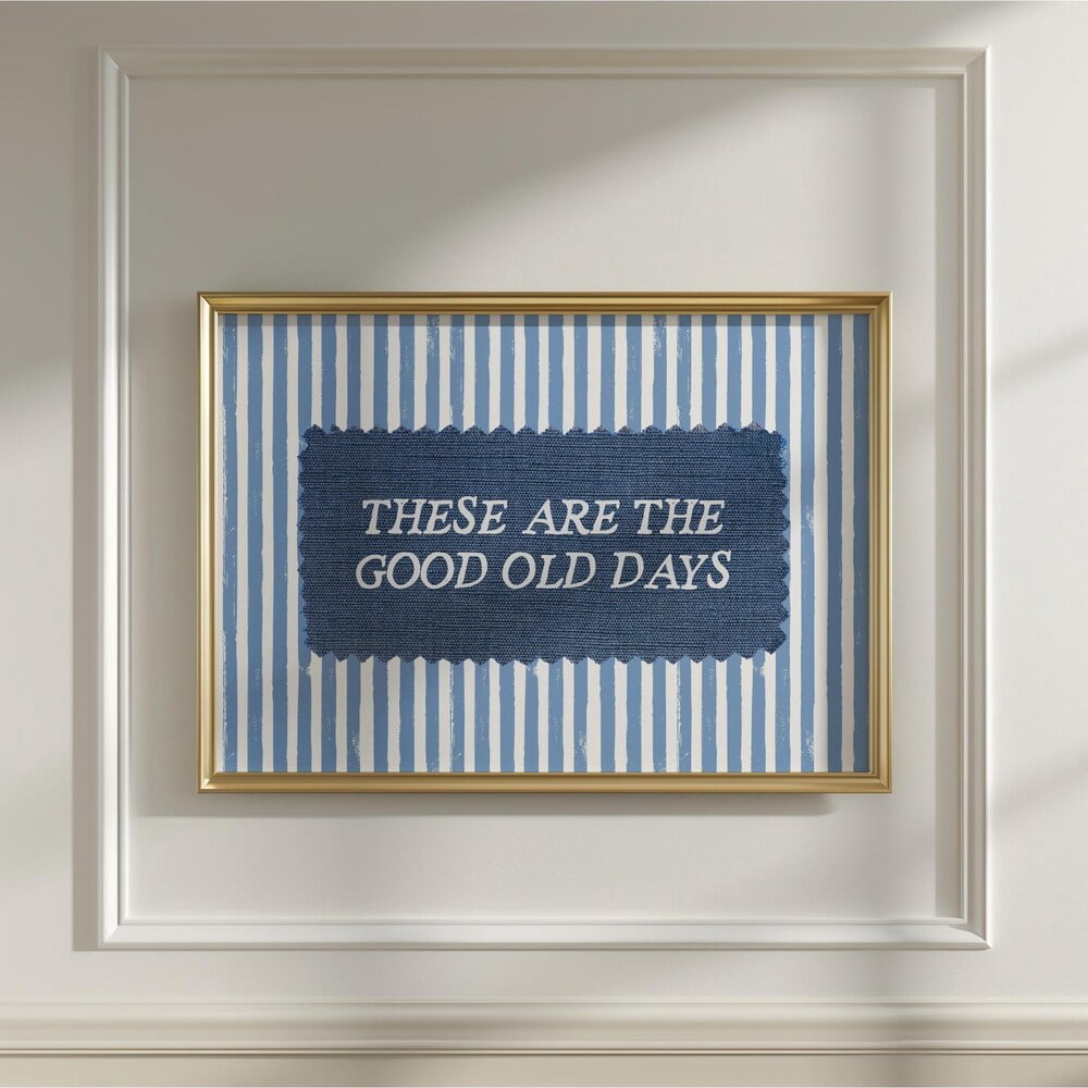 Vesco These Are The Good Old Days Print Rustic Denim Patch Striped Wall ...