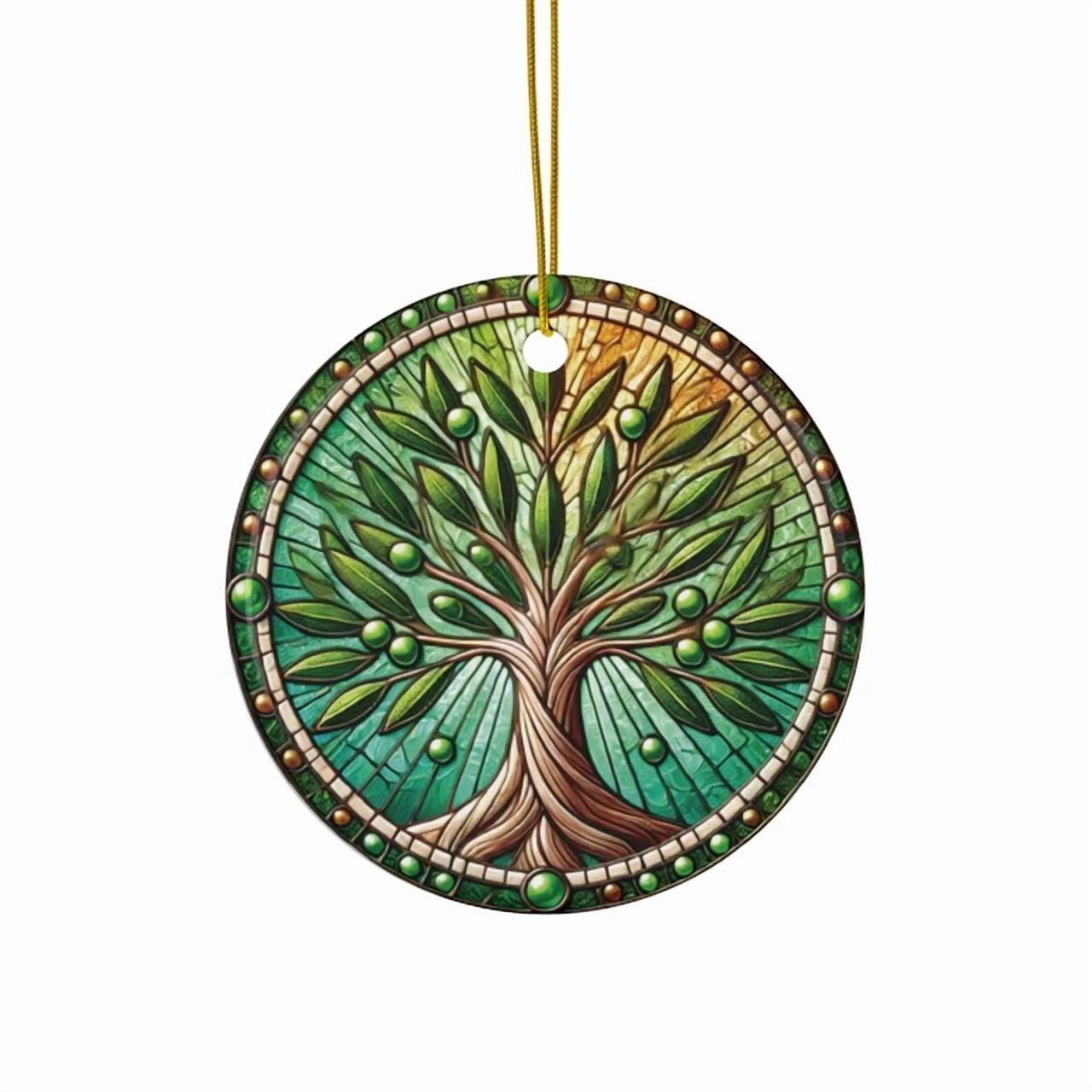 Vesco Tree of Life Stained Glass Style Ornament - Green & Gold ...