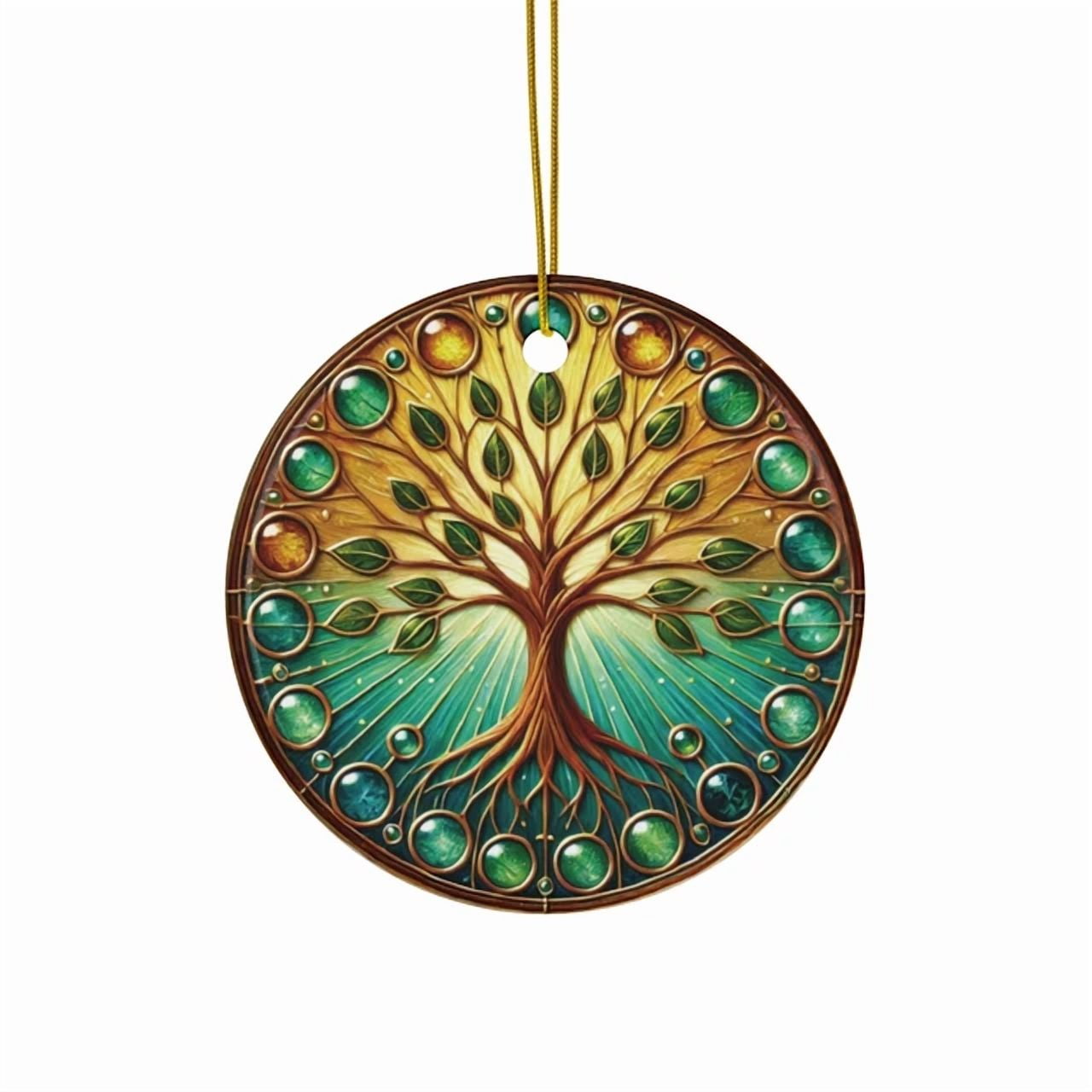 Vesco Tree of Life Stained Glass Style Ornament - Green & Gold ...